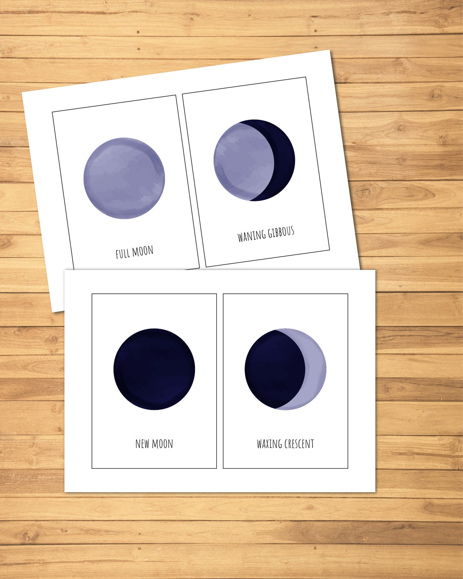 Moon Phases Flash Cards for Kids, Preschool Learning Montessori ...