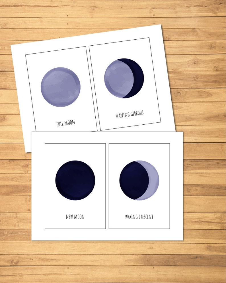 Moon Phases Flash Cards for Kids, Preschool Learning Montessori ...
