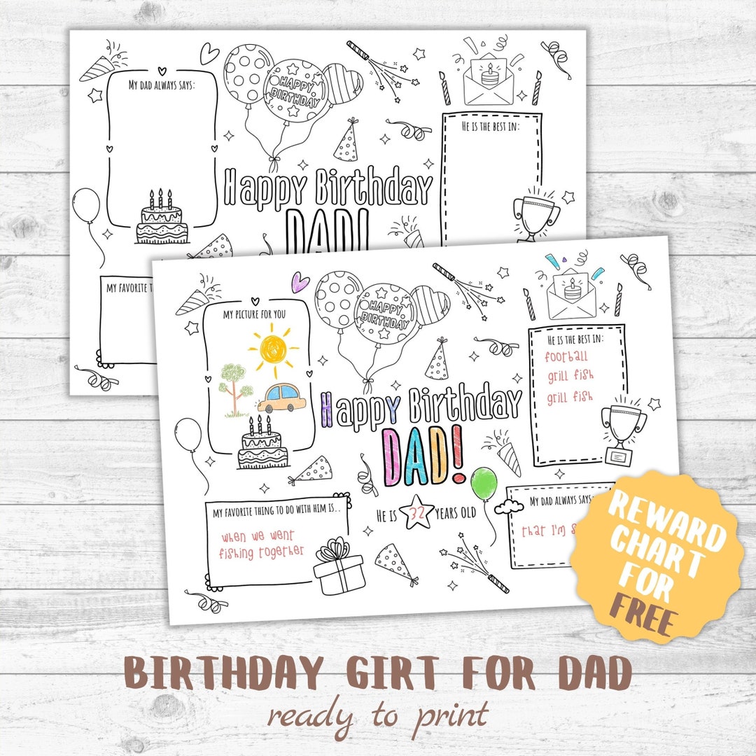 Personalized Dad Birthday Card From Kids - Fun Coloring Activity ...