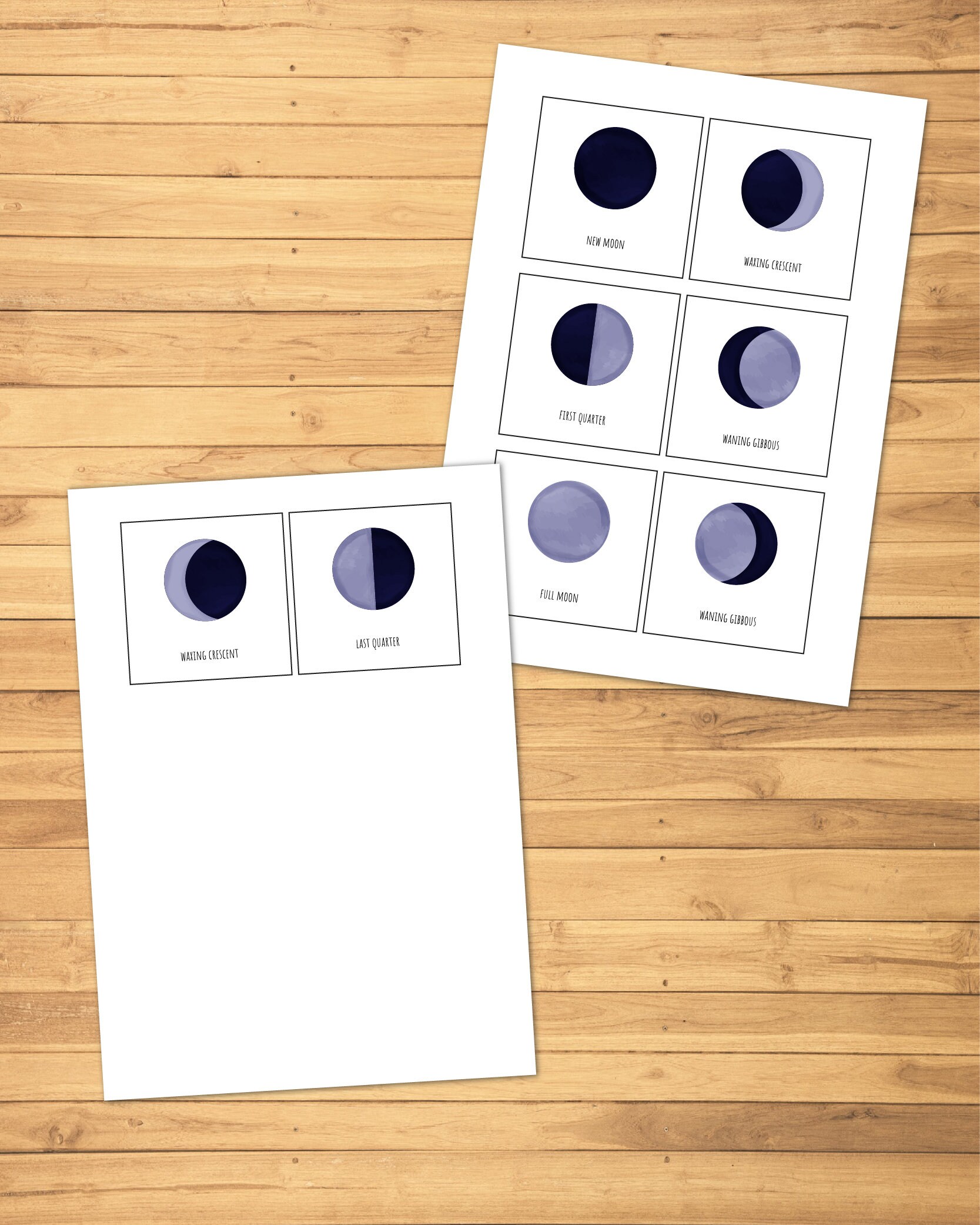 Moon Phases Flash Cards for Kids, Preschool Learning Montessori ...