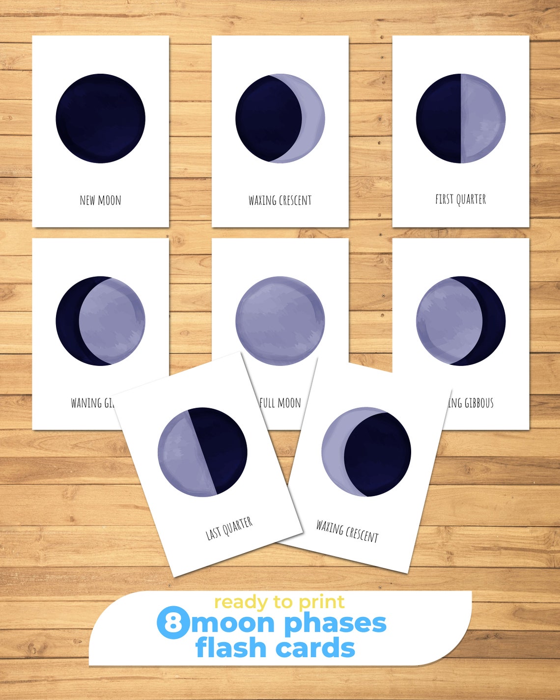 Moon Phases Flash Cards for Kids, Preschool Learning Montessori ...