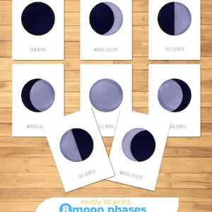 Moon Phases Flash Cards for Kids, Preschool Learning Montessori ...
