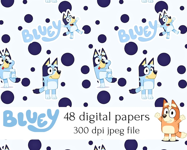 Bluey Digital Paper Bundle, Bluey Blue Dog Summer Seamless File, Bluey ...
