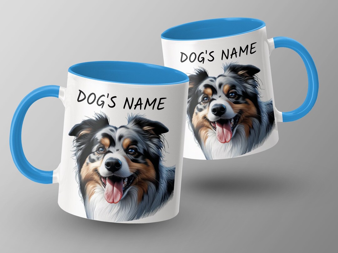 Custom Dog Portrait Mug, Australian Shepherd Coffee Cup, Personalized ...