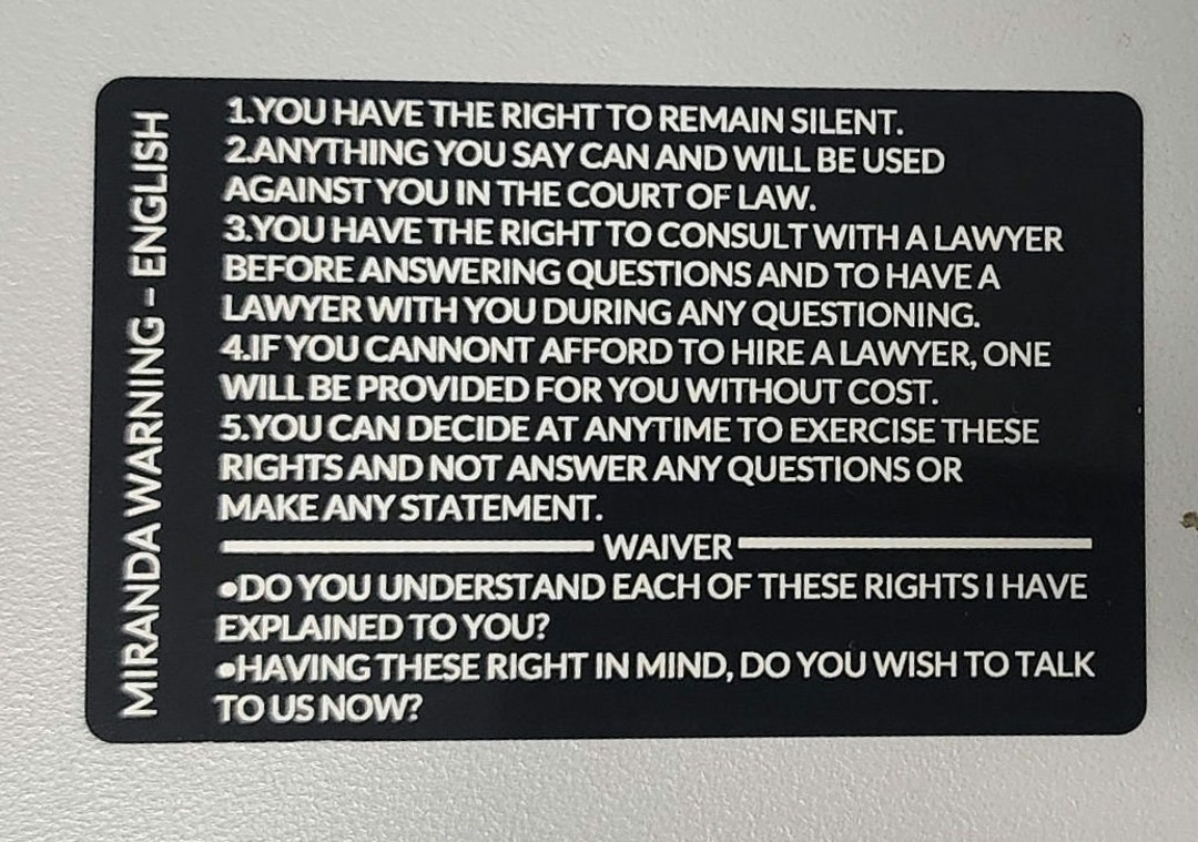 Miranda Warning Card, English, Spanish, Creole - Etsy