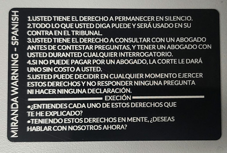 Miranda Warning Card, English, Spanish, Creole - Etsy