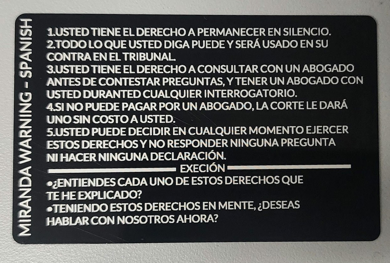 Miranda Warning Card, English, Spanish, Creole - Etsy