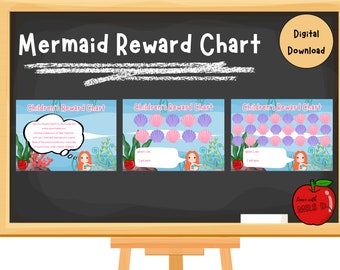Mermaid Reward Chart for Kids, Simple Kids Editable Reward Chart ...