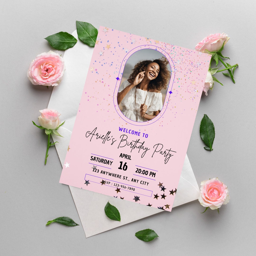 Customizable DIY Pastel and Stars Birthday Invitation Template, Edit in ...