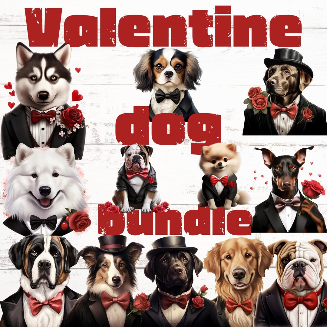 Valentine Dog Bundle Dog Png, Dog Clip Art Valintine Clipart Valetine ...