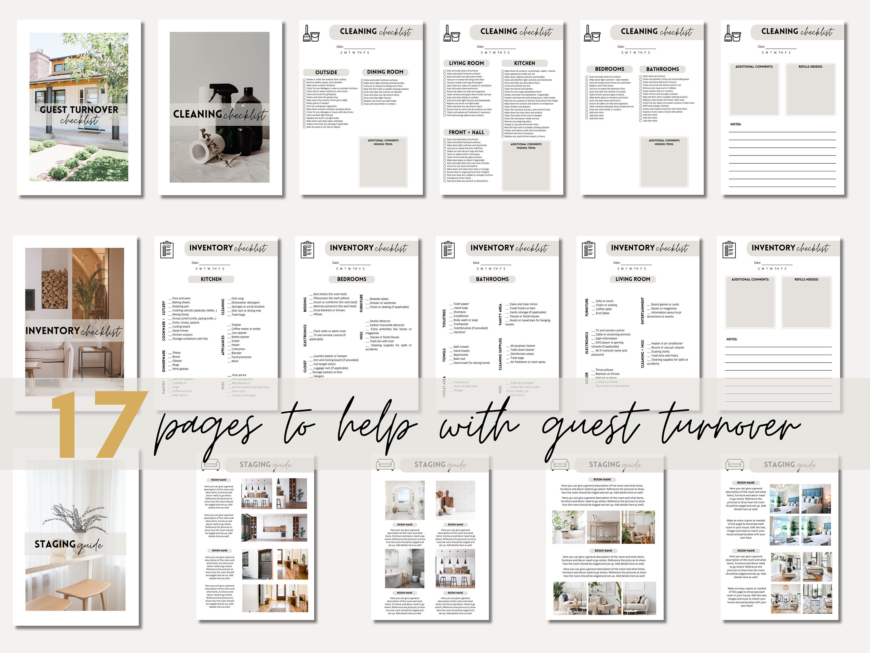 Airbnb Cleaning Checklist, Airbnb Guest Turnover Binder Template ...