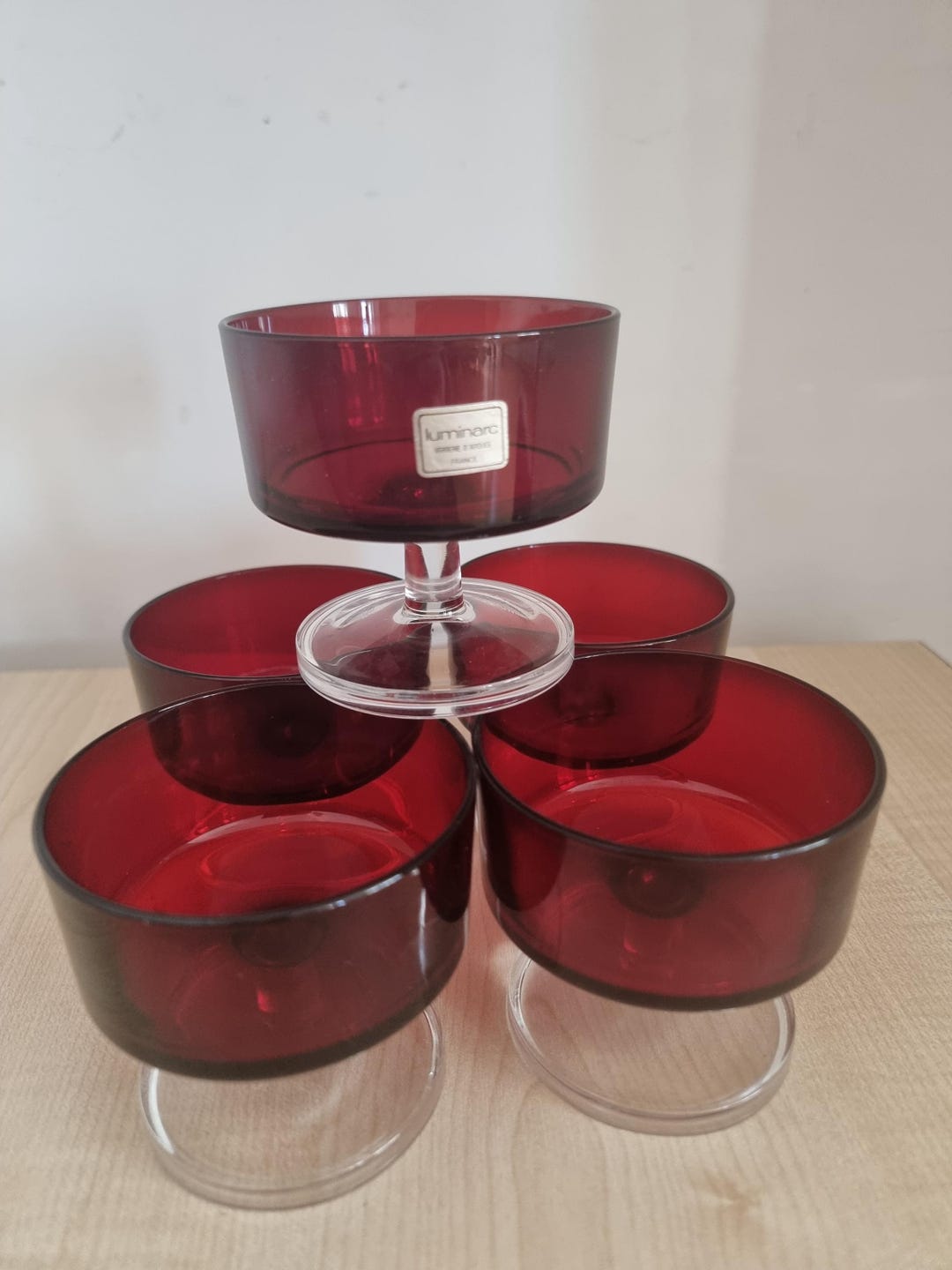 Luminarc Mid Century Red Glass Sundae Dessert Fruit France 8cm Vintage ...