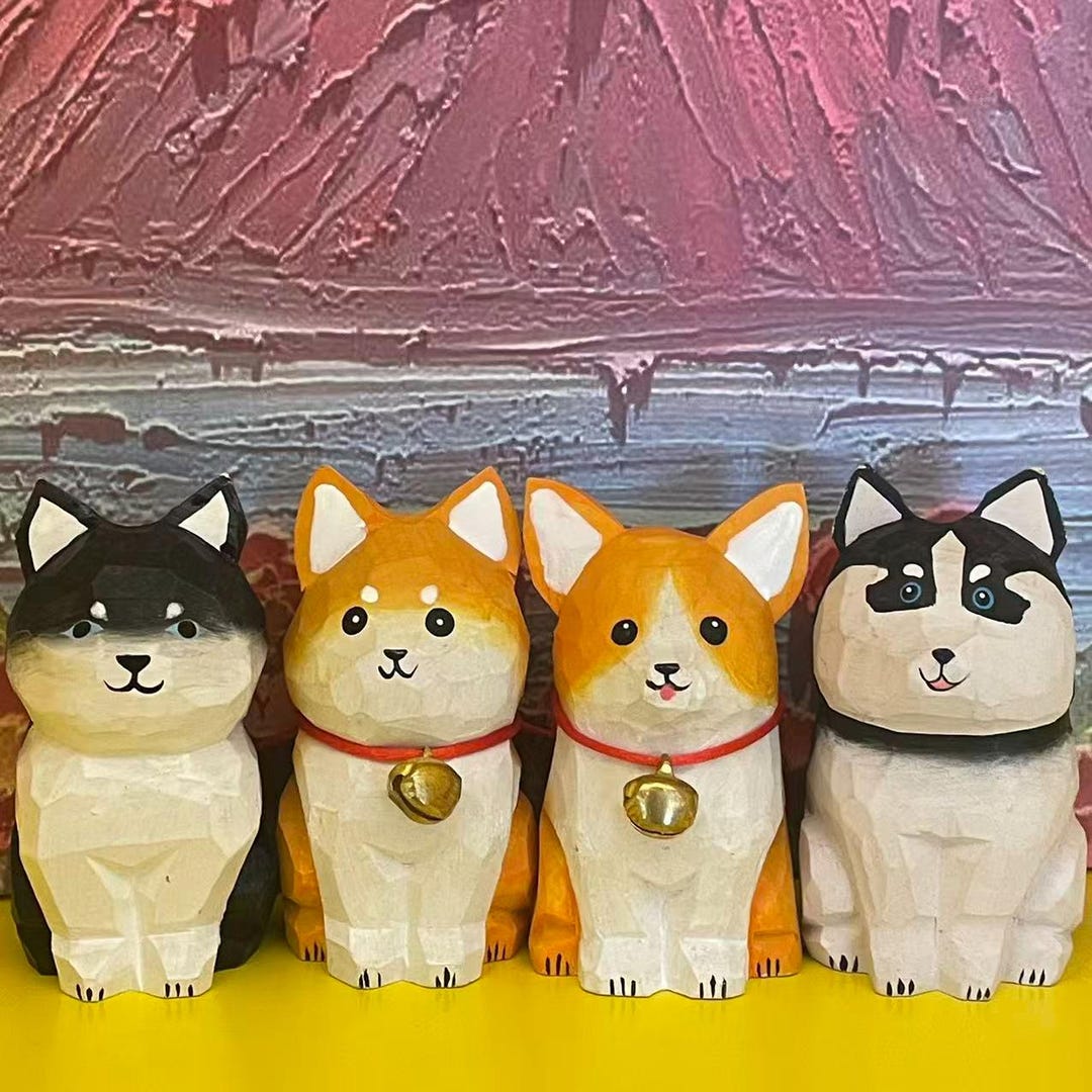 This Adorable Husky Wooden Figurine is a Handcrafted Decorative Piece ...