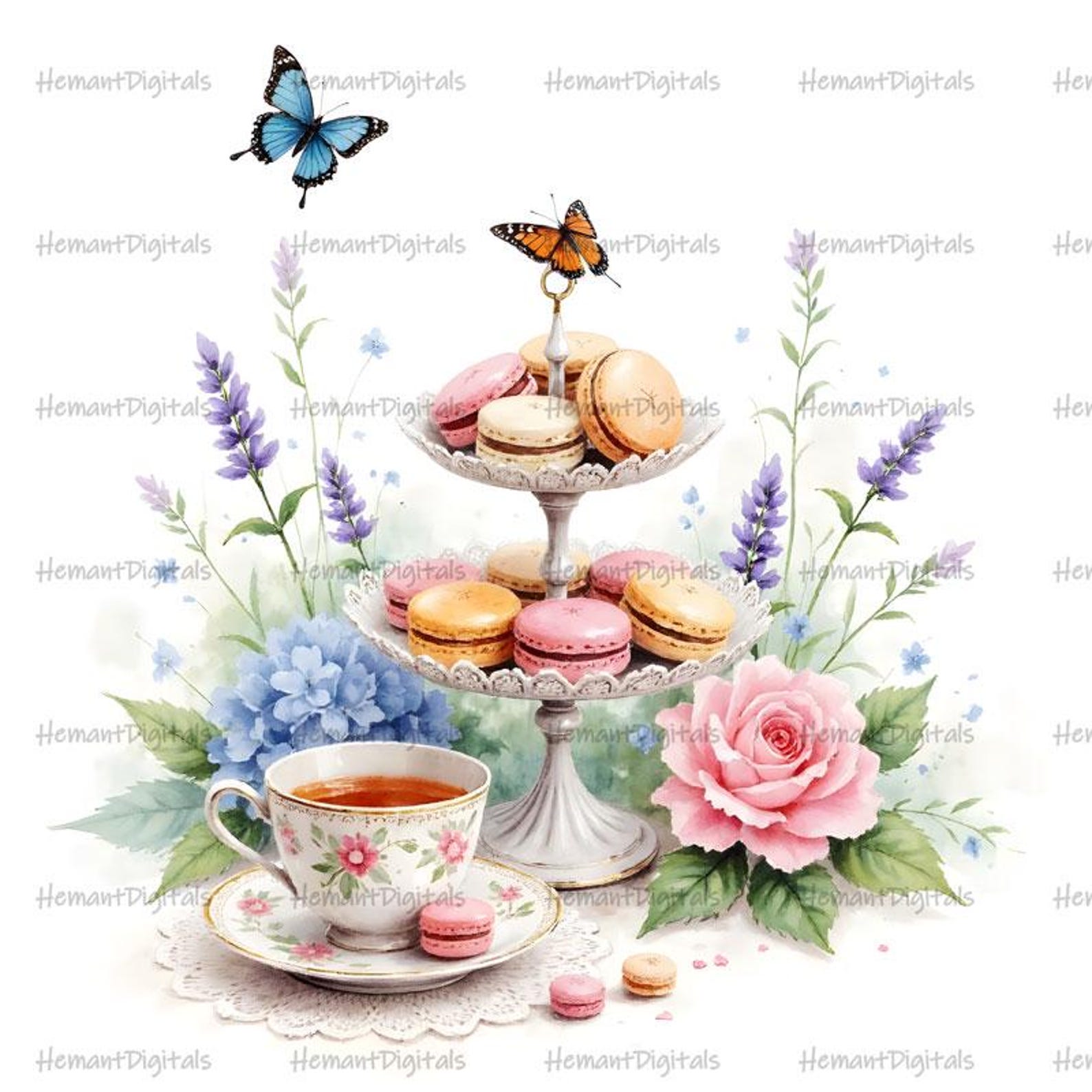 16 English Garden Tea Party, Tea Party Clipart, Printable Watercolor ...