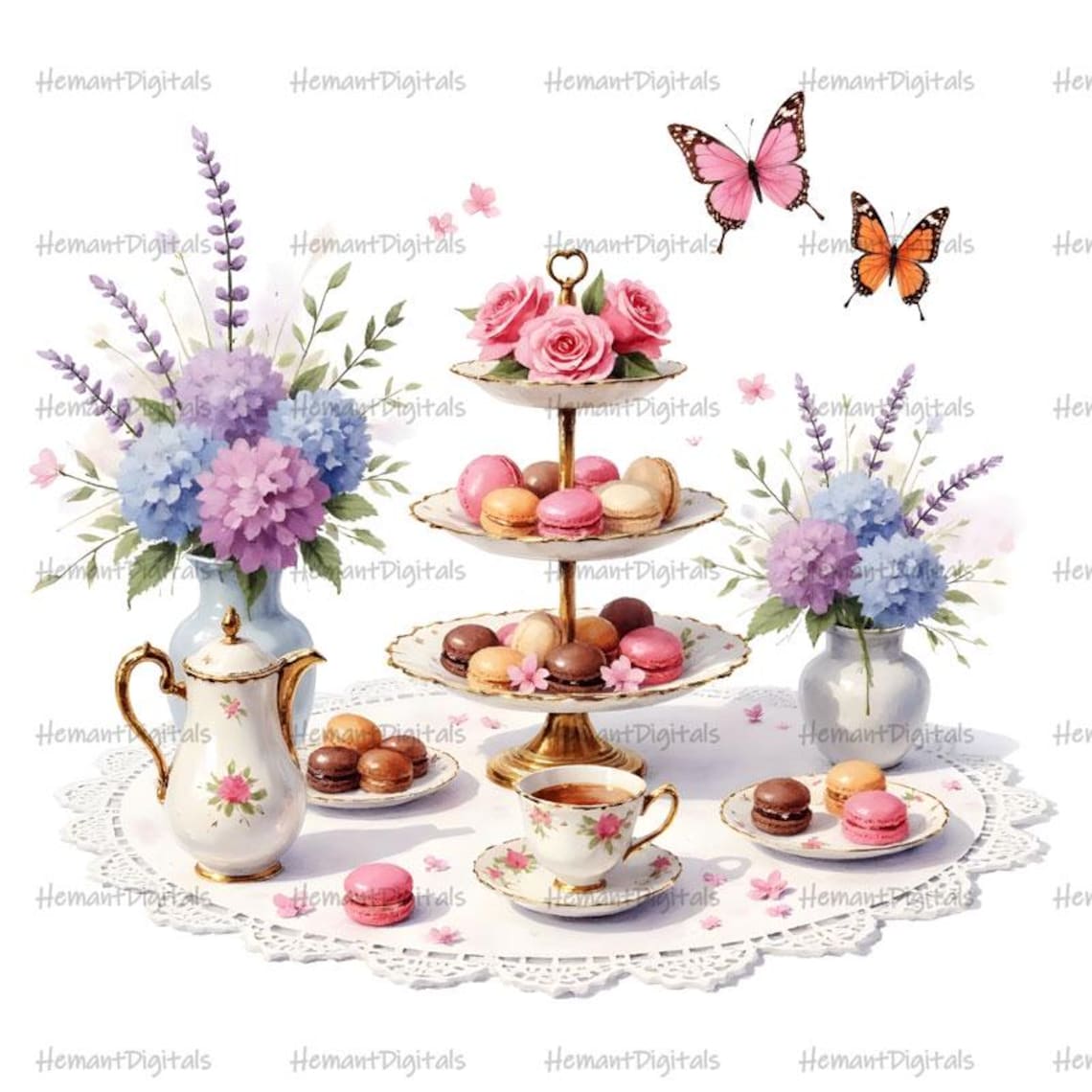 16 English Garden Tea Party, Tea Party Clipart, Printable Watercolor ...