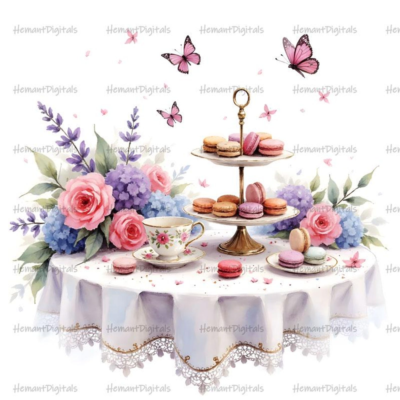 16 English Garden Tea Party, Tea Party Clipart, Printable Watercolor ...