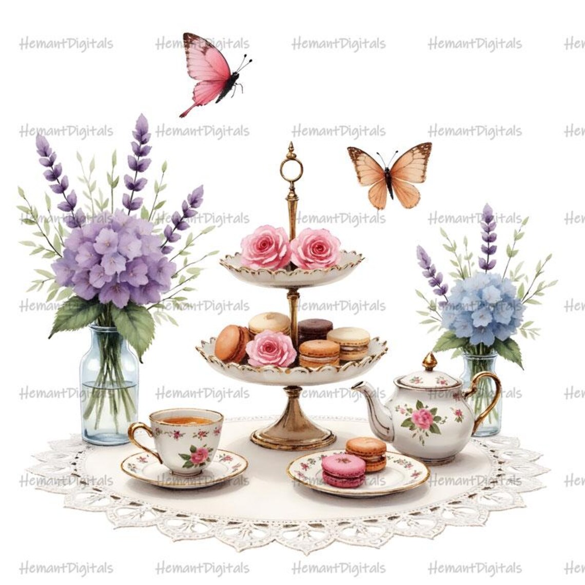 16 English Garden Tea Party, Tea Party Clipart, Printable Watercolor ...