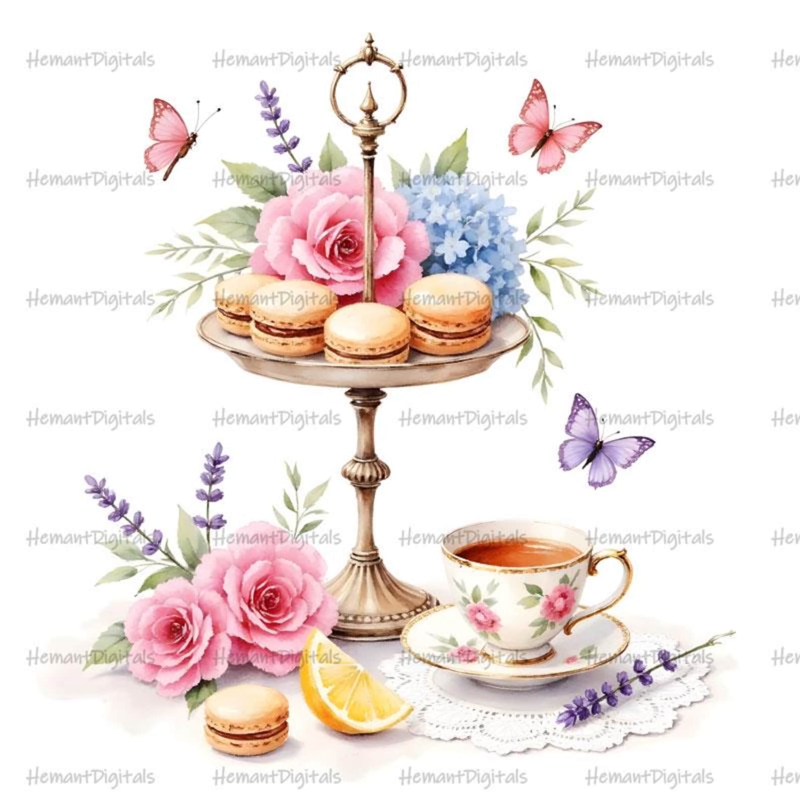 16 English Garden Tea Party, Tea Party Clipart, Printable Watercolor ...