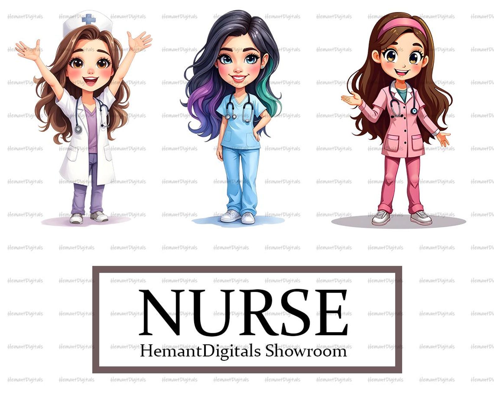 Female Nurse | Set of 14 | Clipart Bundle | 300 DPI Jpegs & Transparent ...