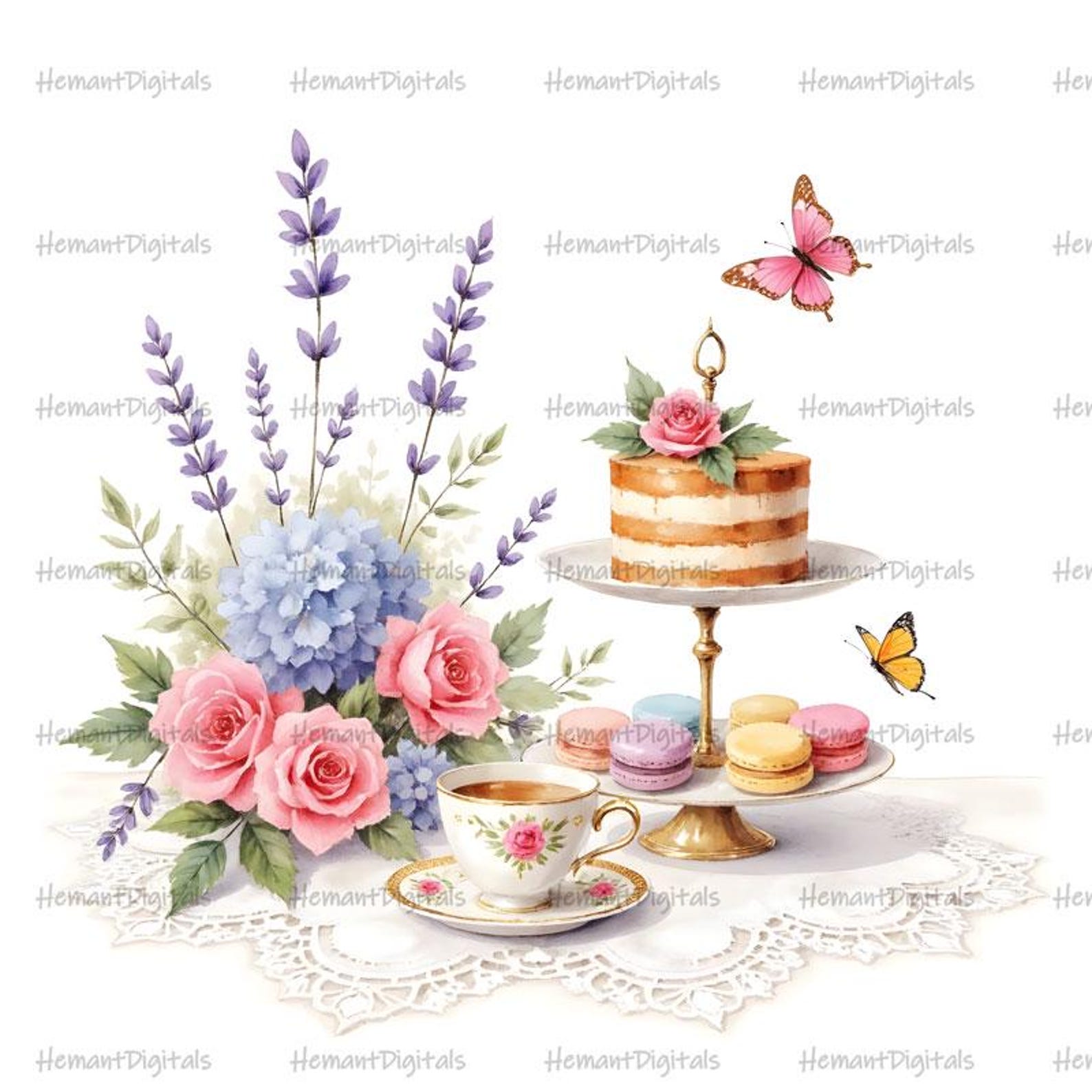 16 English Garden Tea Party, Tea Party Clipart, Printable Watercolor ...