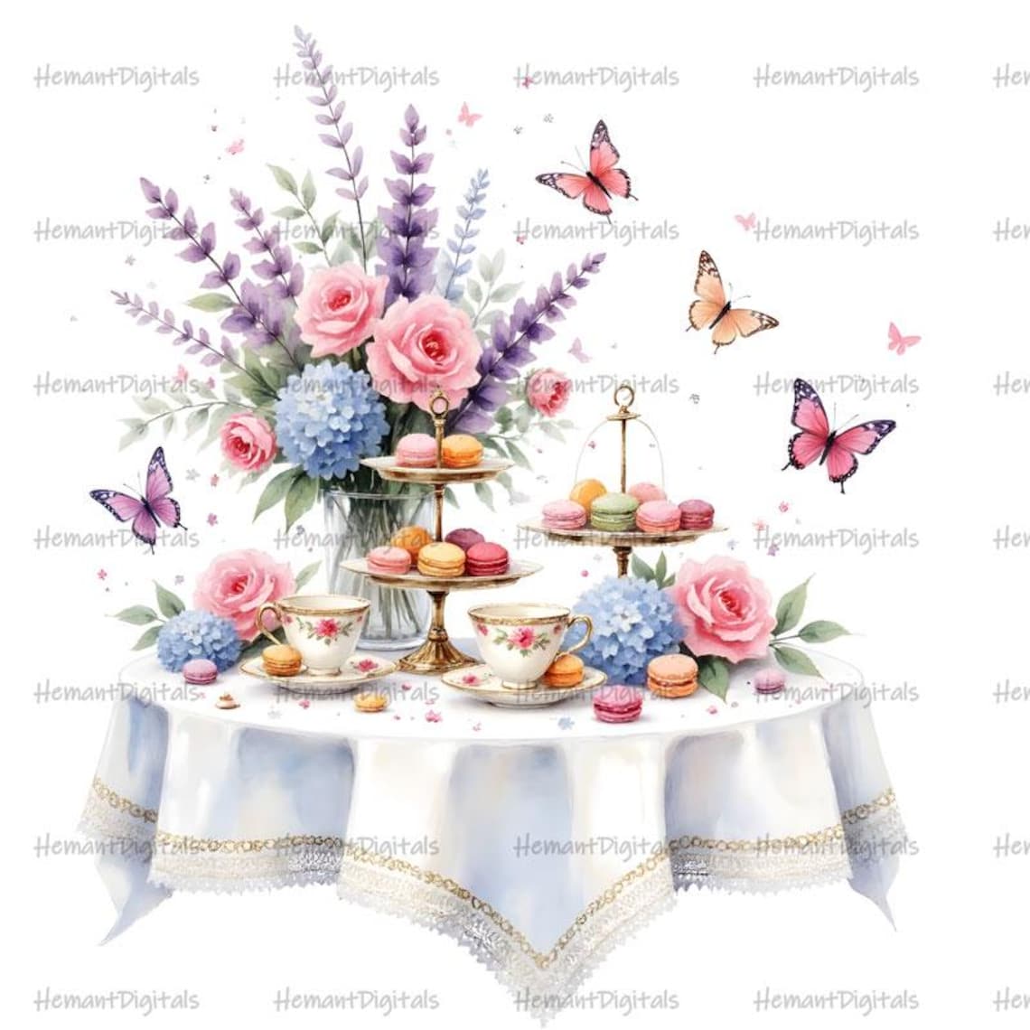 16 English Garden Tea Party, Tea Party Clipart, Printable Watercolor ...