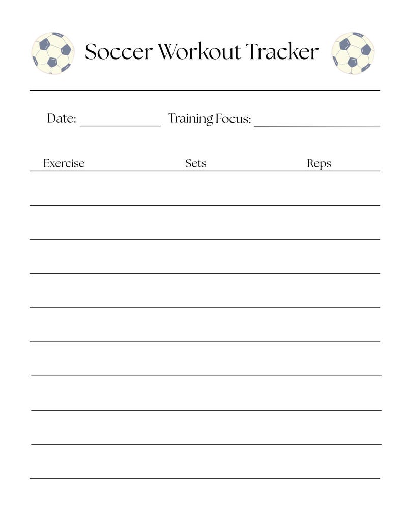 Printable Soccer Workout Tracker | Training Log | Digital Download ...