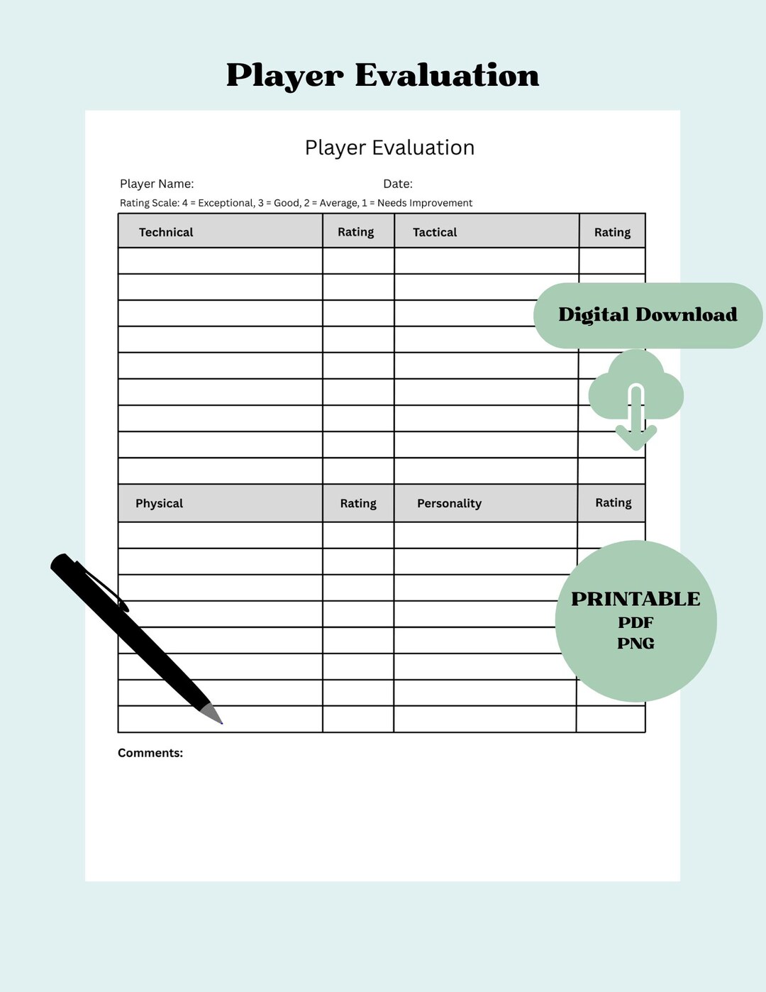 Athlete Evaluation Template | Printable Coaching Form - Etsy