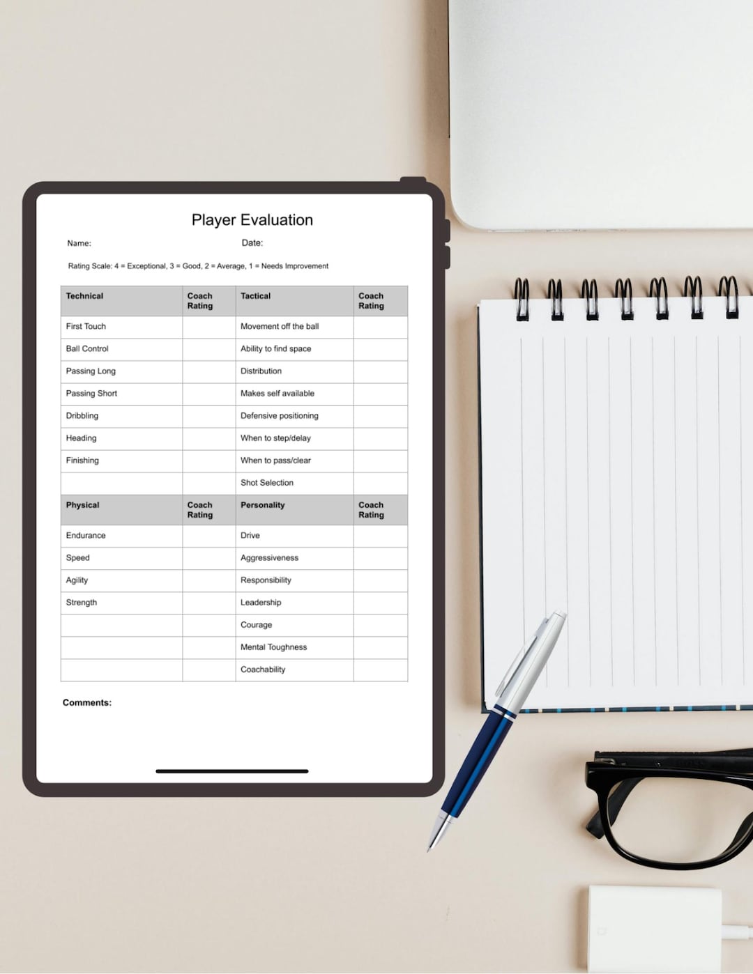 Editable Soccer Player Evaluation | Google Sheets Template | Player ...