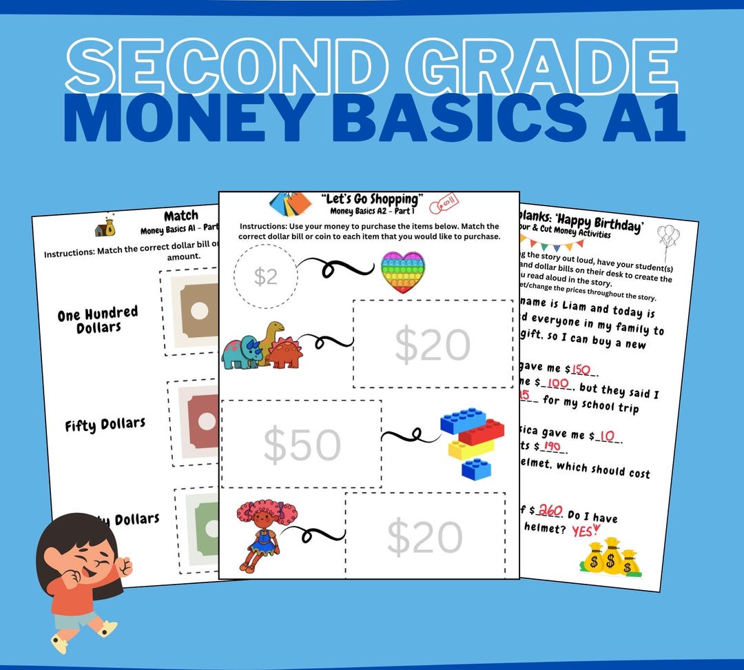 Grade 2 Cut & Play Money Basics - Financial Literacy Worksheets for ...