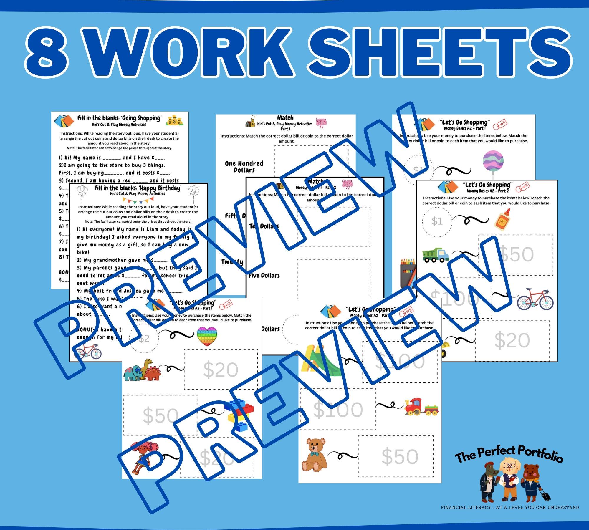 Grade 2 Cut & Play Money Basics Financial Literacy Worksheets for ...
