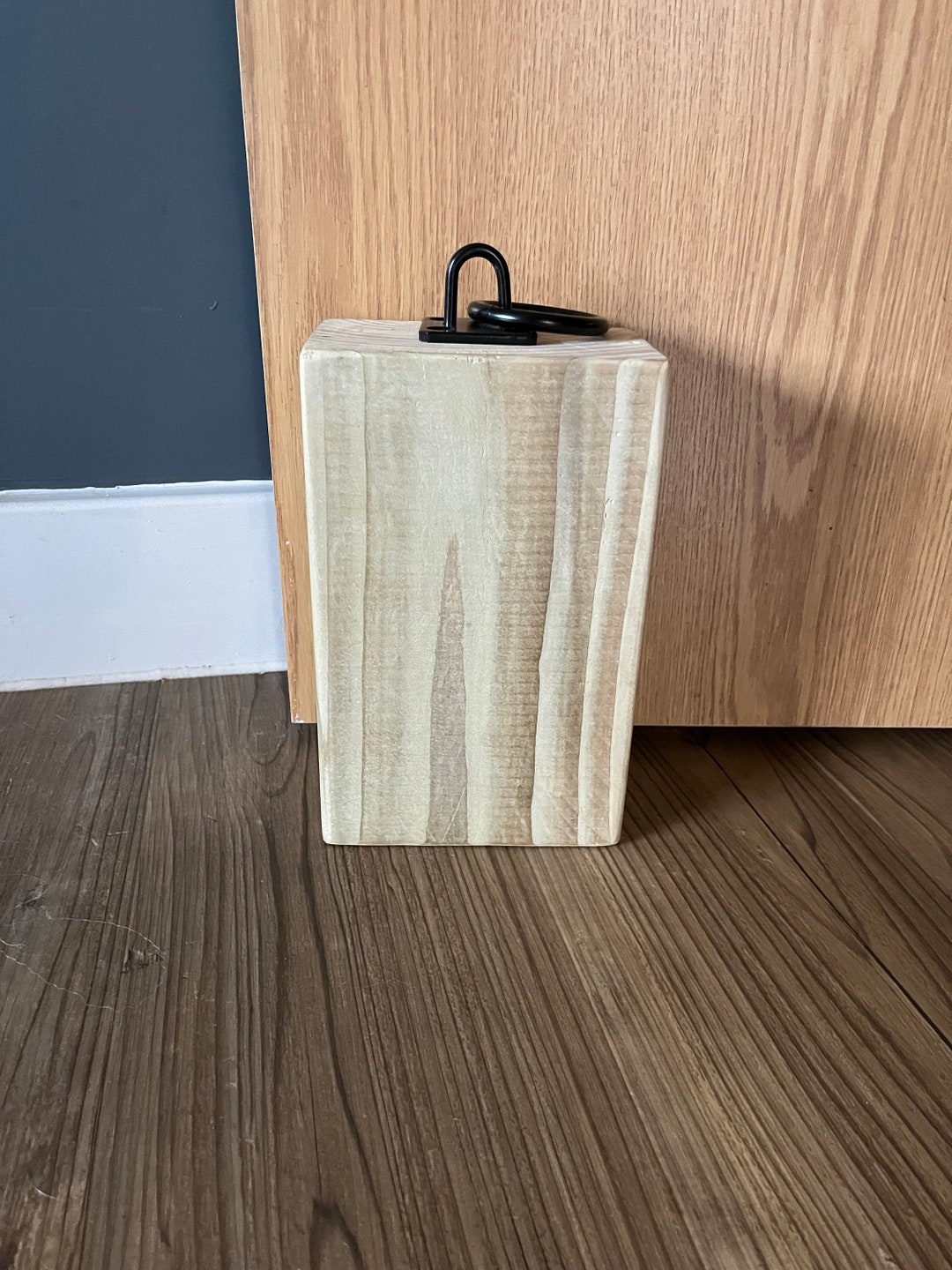 NATURAL Solid Wood Door Stopper With Black Eye Ring - Etsy