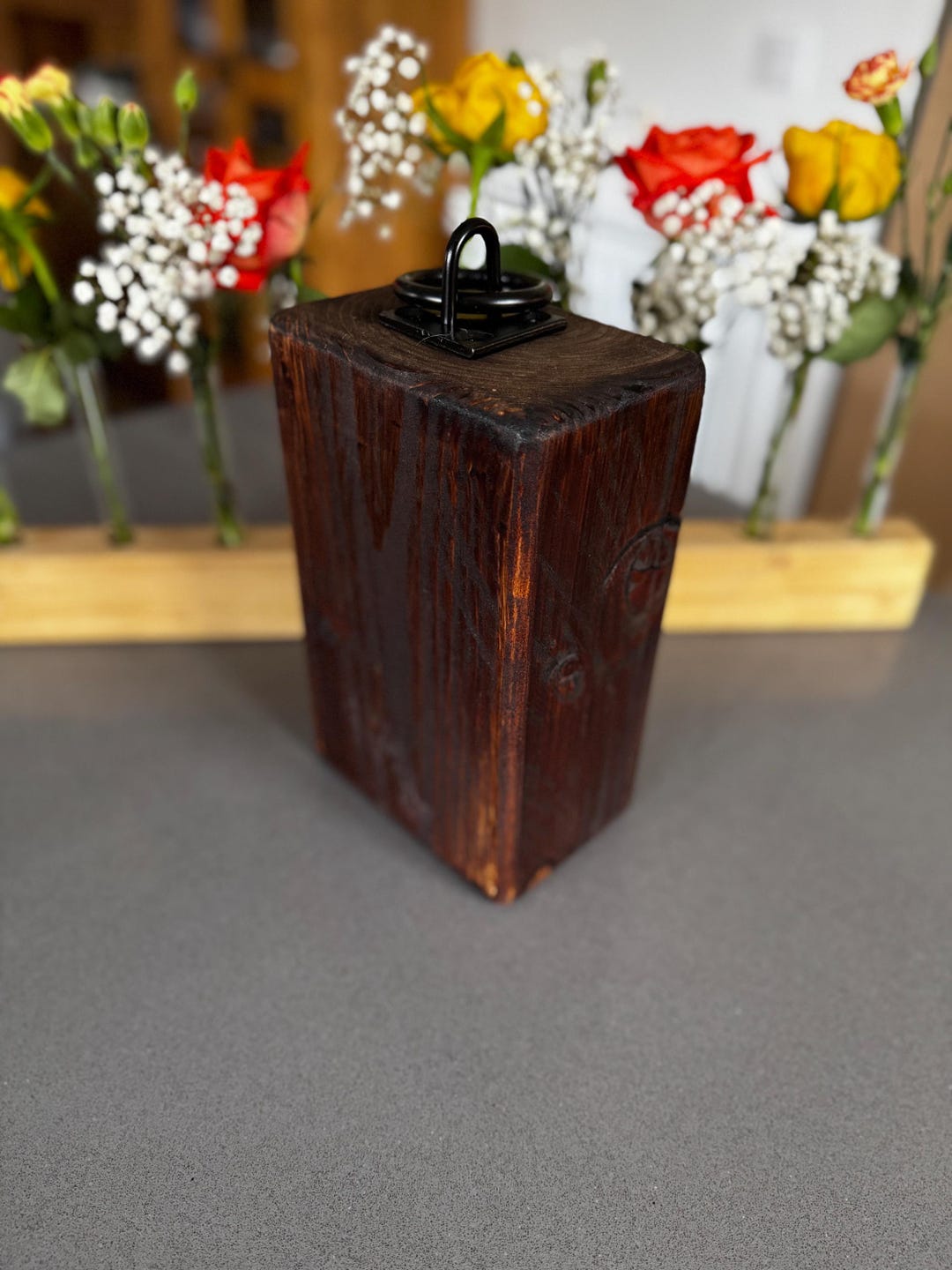 Solid Wood Door Stopper | Dark Oak Wax With Black Eye Ring, Handcrafted ...