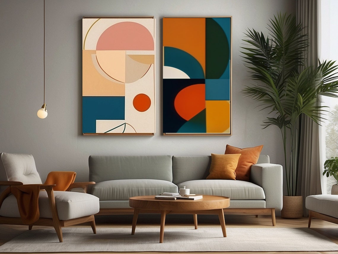 Digital Print, Set of 2, Mid Century Modern Art, Vertical Orientation ...