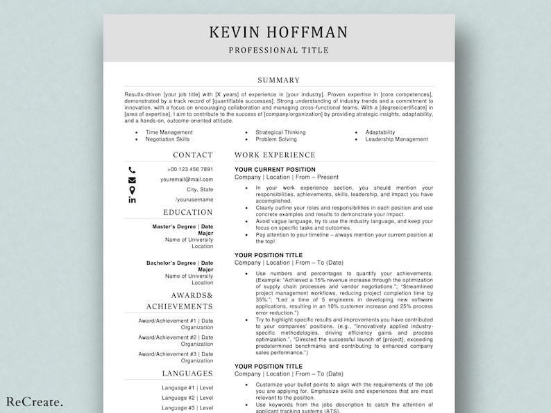 Modern 2024 Resume Template Application for Word Inclusive Cover Letter ...