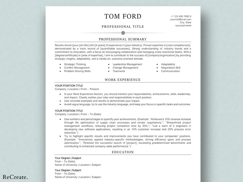 Professional 2024 Word Resume Template Incl. Cover Letter & Reference ...