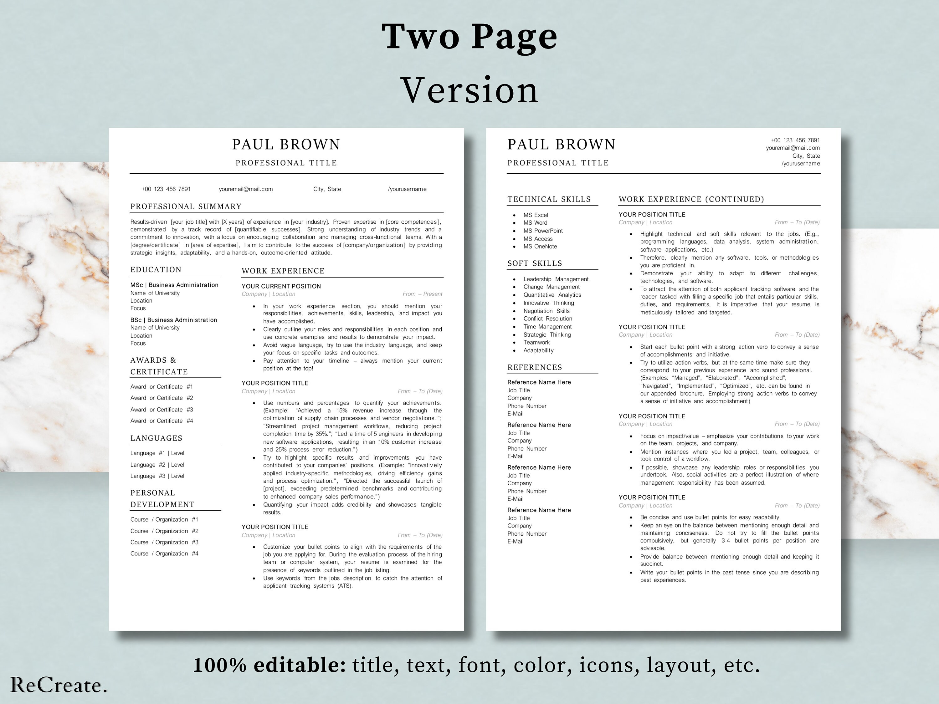 Professional and Modern Resume Template 2024 Minimalist Job Application ...