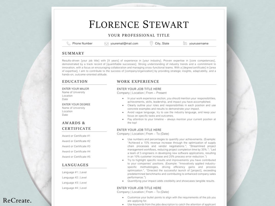 Professional 2024 Resume Template Incl. Cover Letter & Reference ...