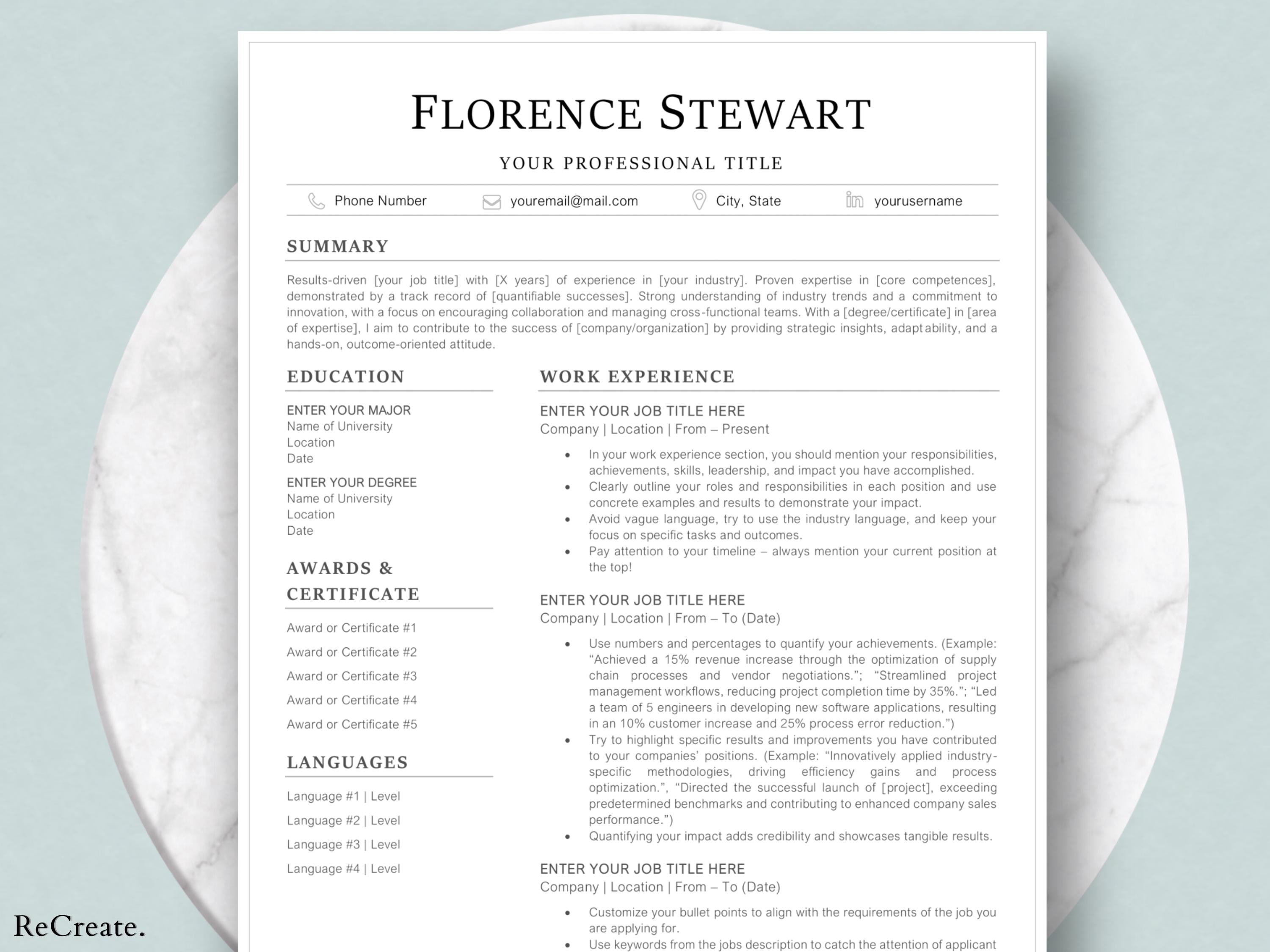 Professional 2024 Resume Template Incl. Cover Letter & Reference ...