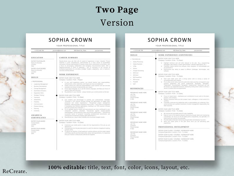 Professional 2025 Resume Template MS Word | Cover Letter & References ...