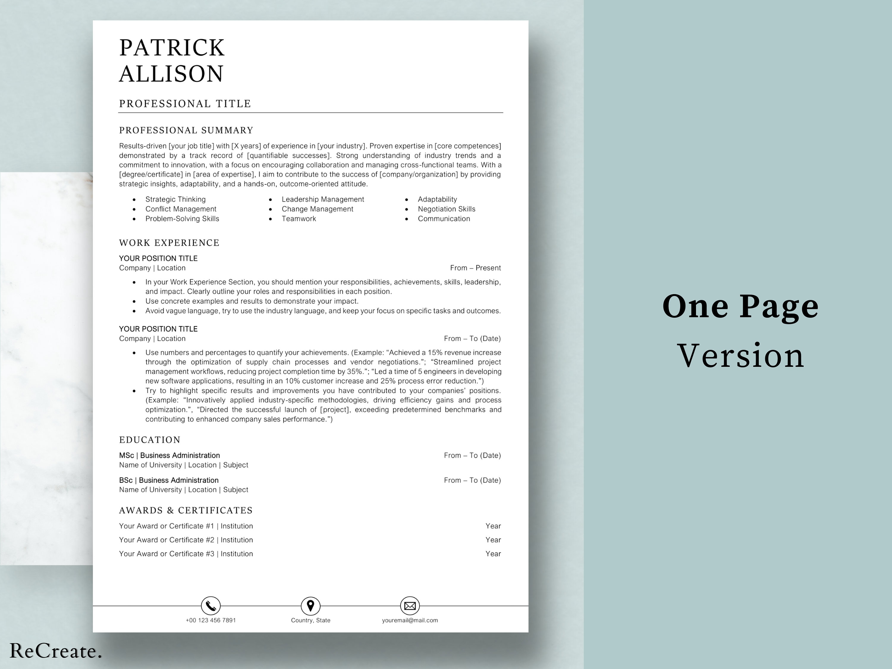 Professional 2025 Resume Template Incl. Cover Letter & Reference ...