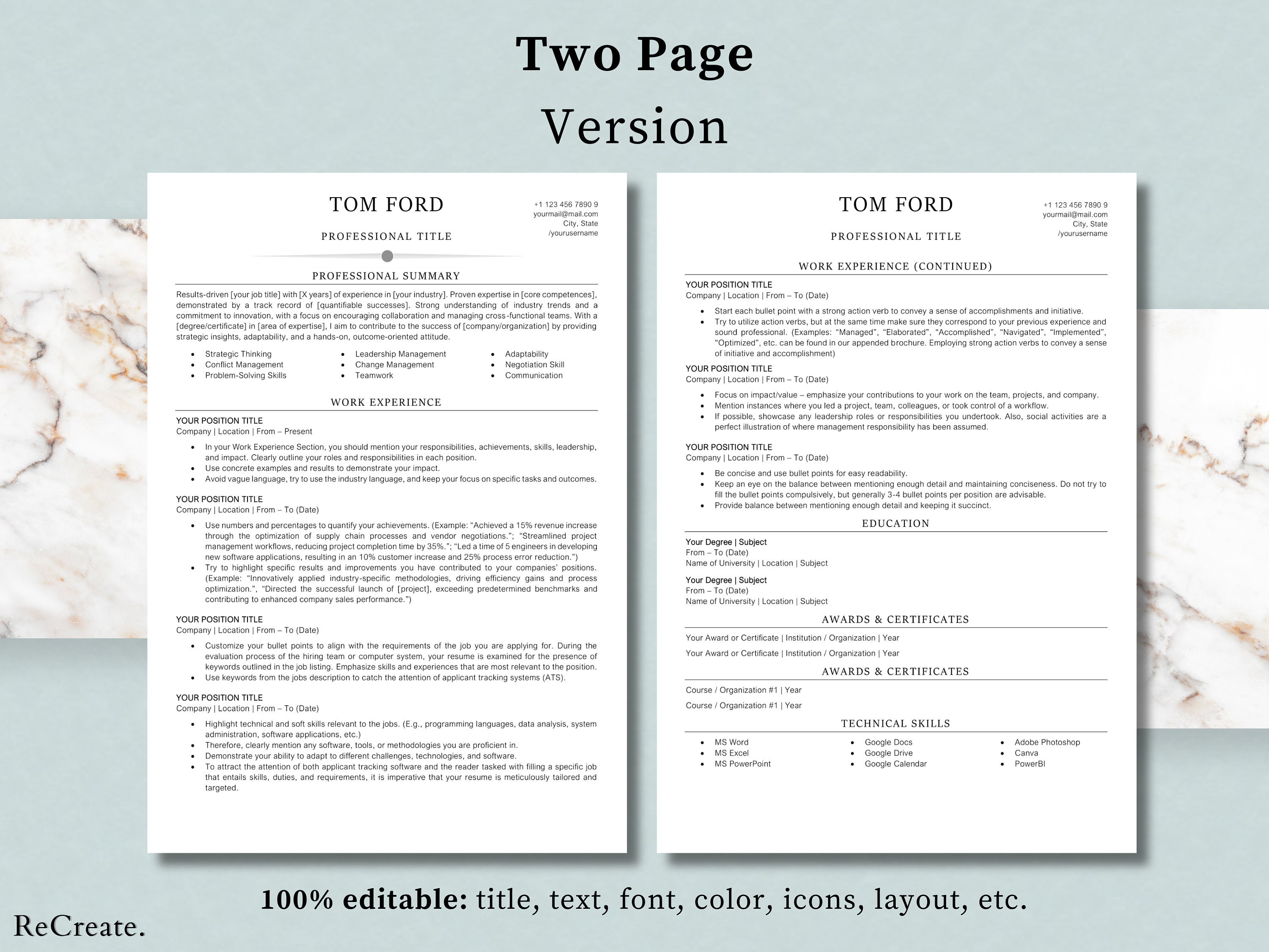 Professional 2024 Word Resume Template Incl. Cover Letter & Reference ...