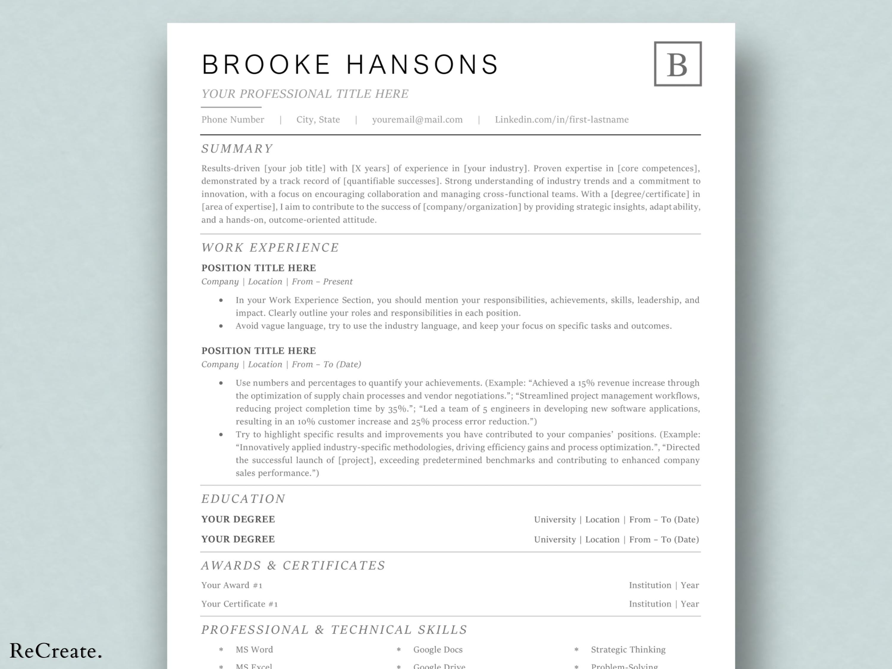 Professional 2025 Resume Template MS Word | Cover Letter & References ...