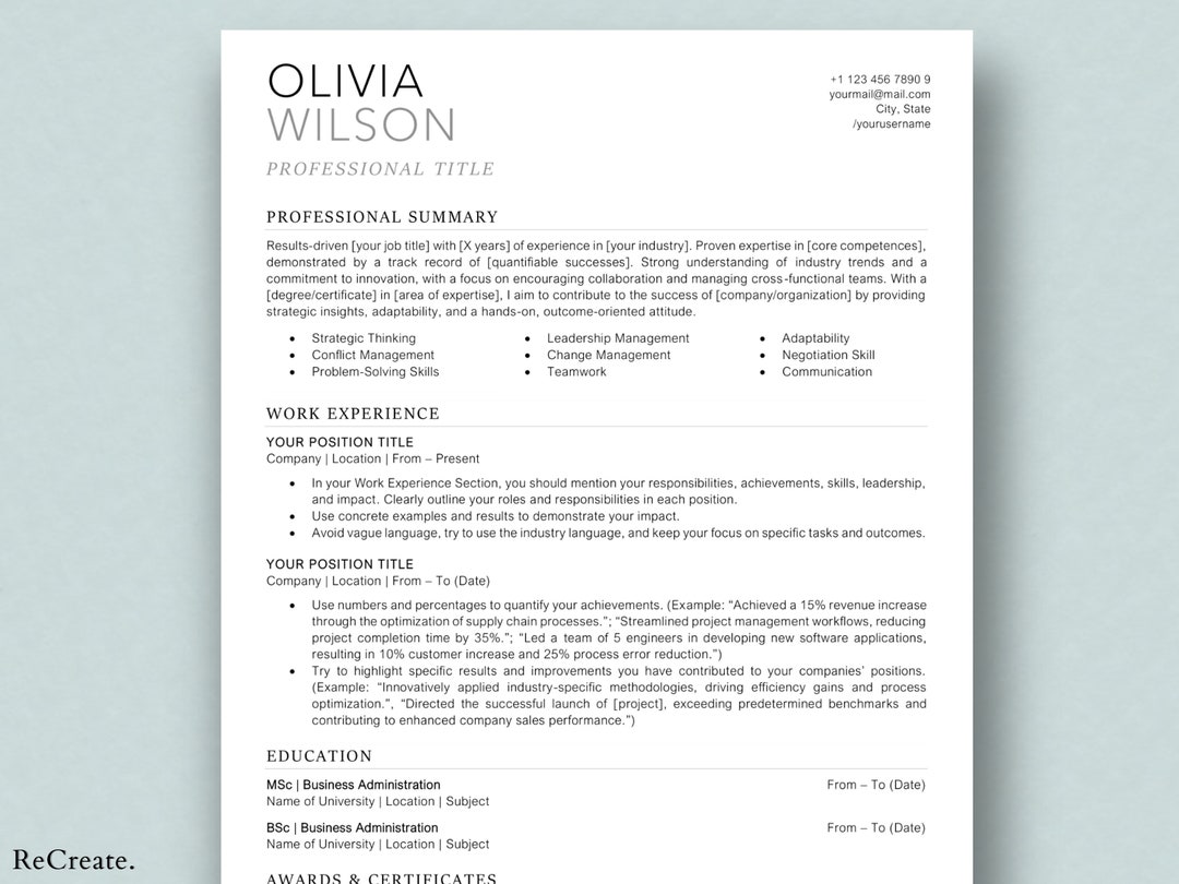 Professional 2025 Resume Template Incl. Cover Letter & Reference ...