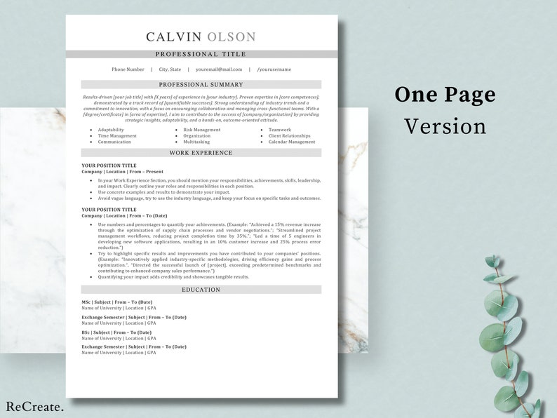 Modern Resume Template: Cover Letter & References (MS Word) - Etsy ...