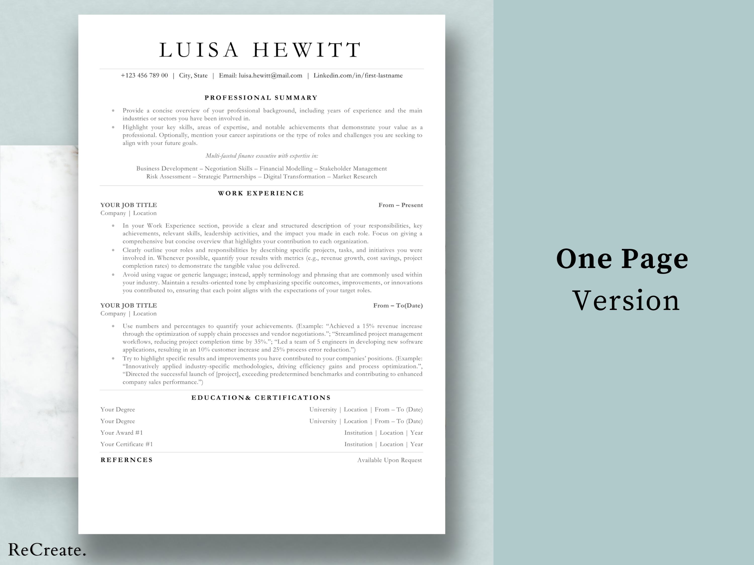 Professional 2025 Resume Template MS Word | Cover Letter & References ...