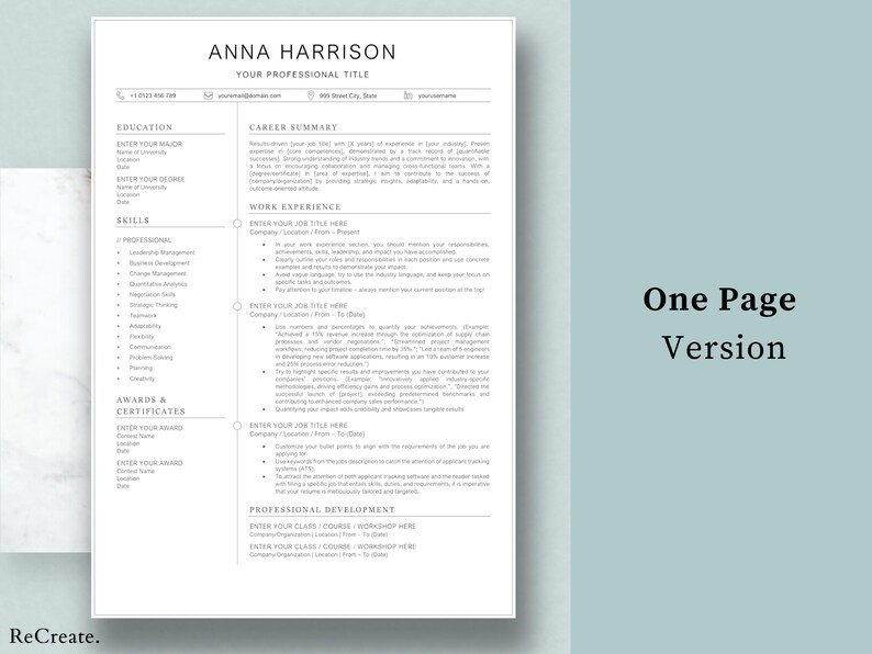 Plantilla de CV profesional 2025 en formato MS Word / Carta de ...