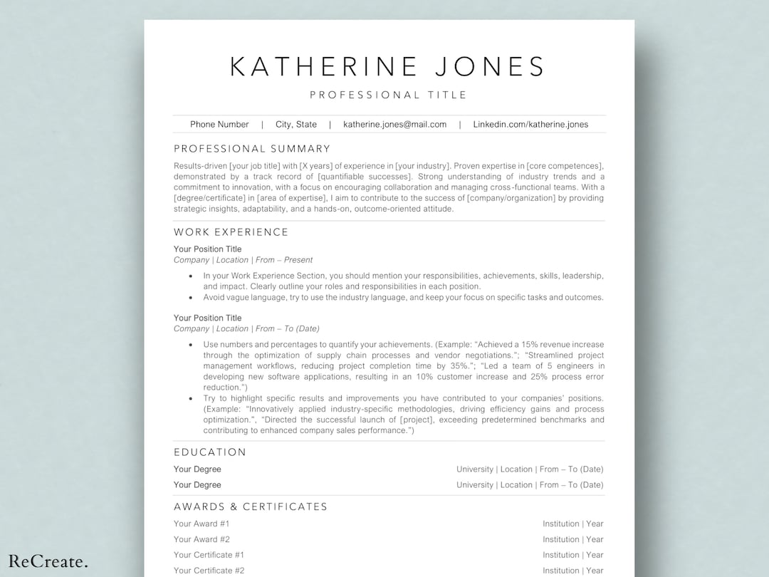 Professional 2024 Resume Template Incl. Cover Letter & Reference