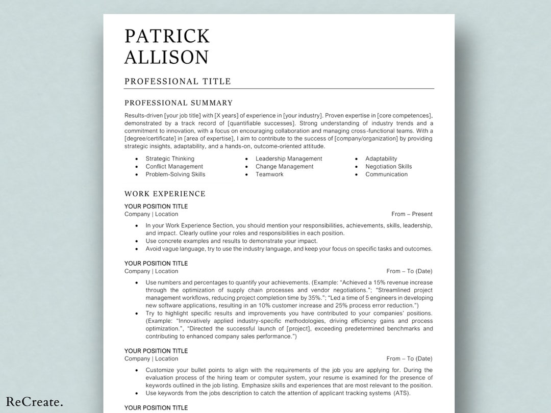 Professional 2025 Resume Template Incl. Cover Letter & Reference ...
