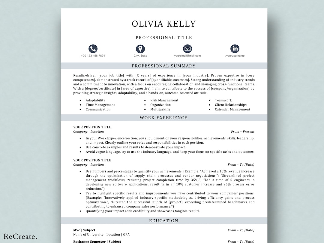 2024 Word Resume Template Incl. Cover Letter & Reference Template Stand ...