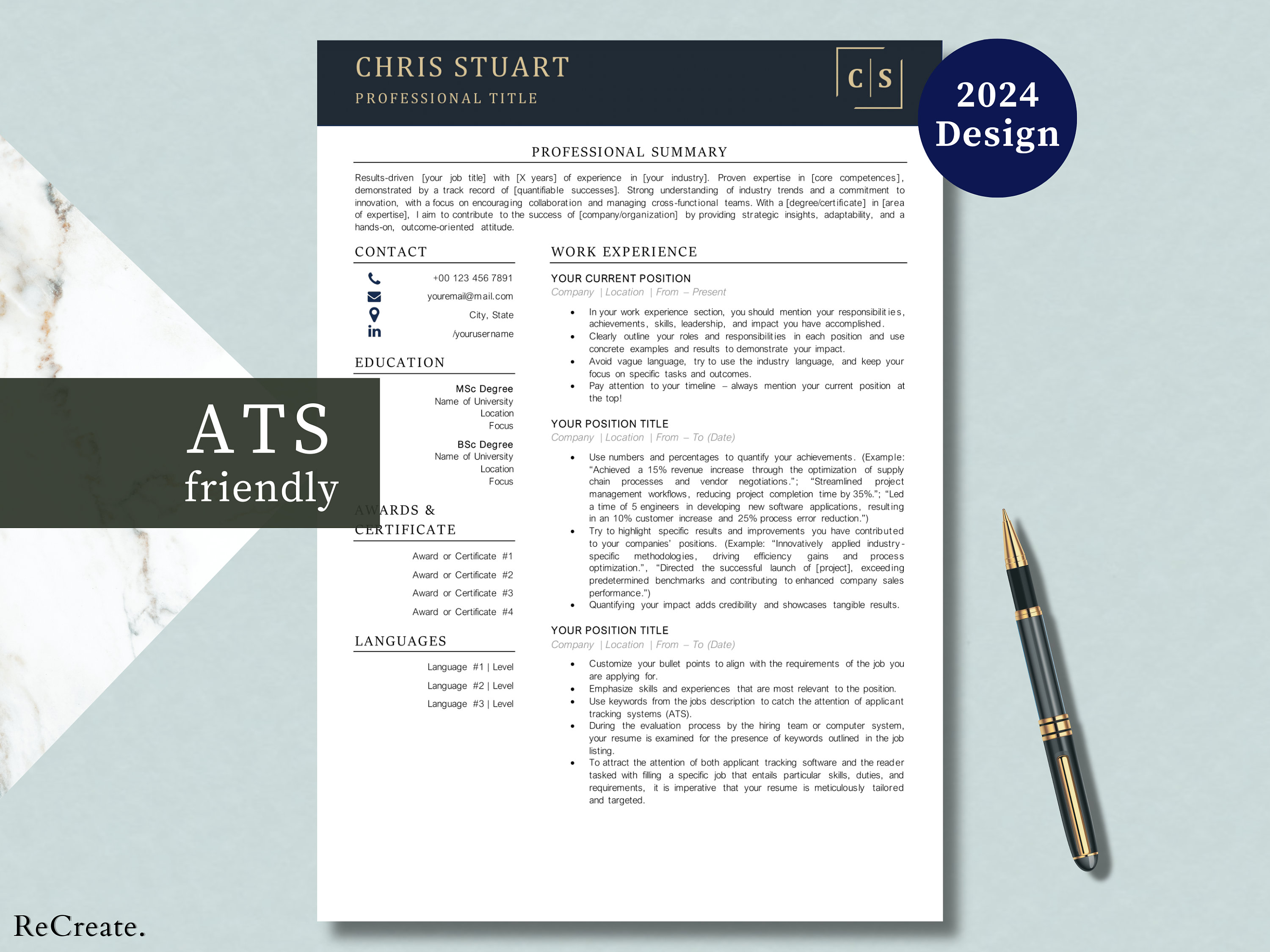 2024 Professional Resume Template Minimalist Job Application Modern ...